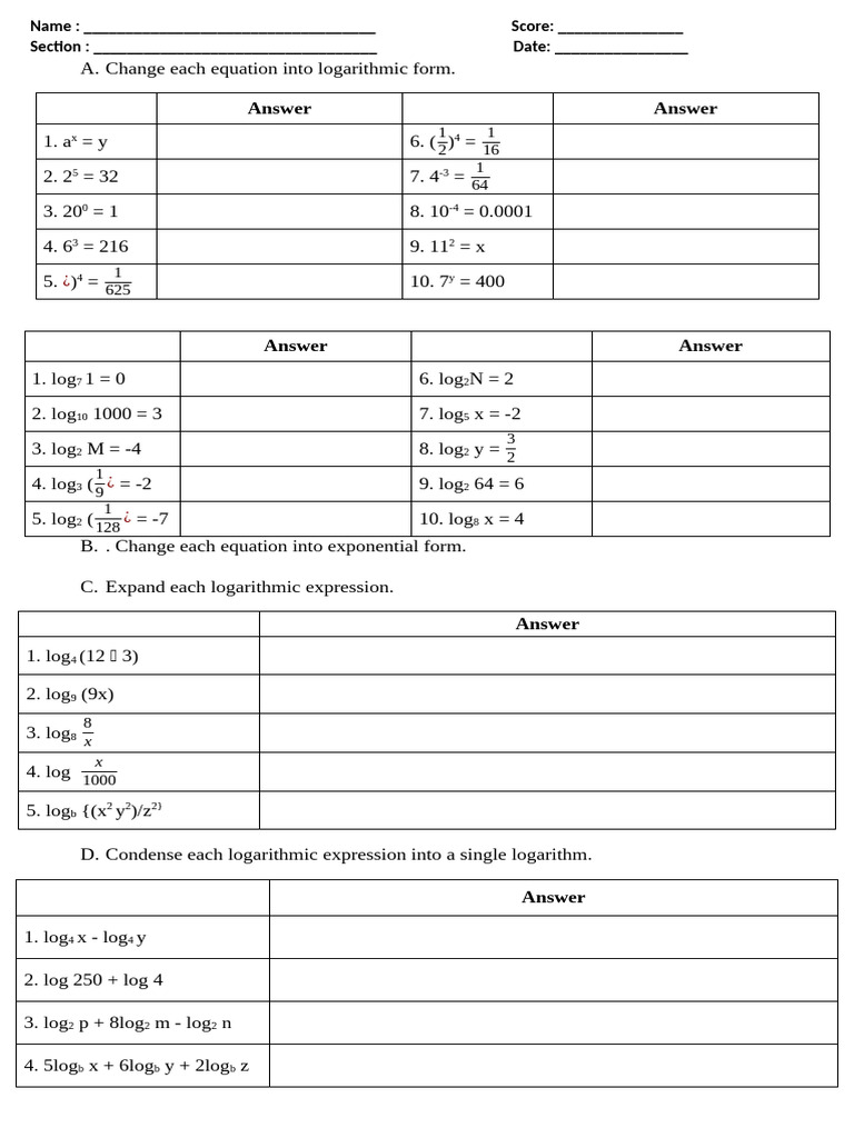 Logarithmic Exercises | PDF | Teaching Methods & Materials | Computers