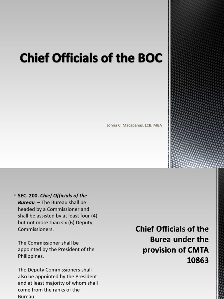 Chief Officials of The BOC - Midterm | PDF | Customs | Government