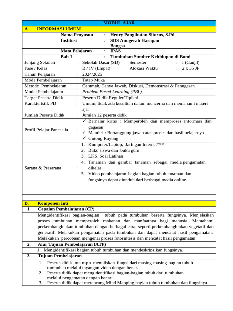 MODUL AJAR Hen | PDF | Karier & Perkembangan | Kesehatan Holistik