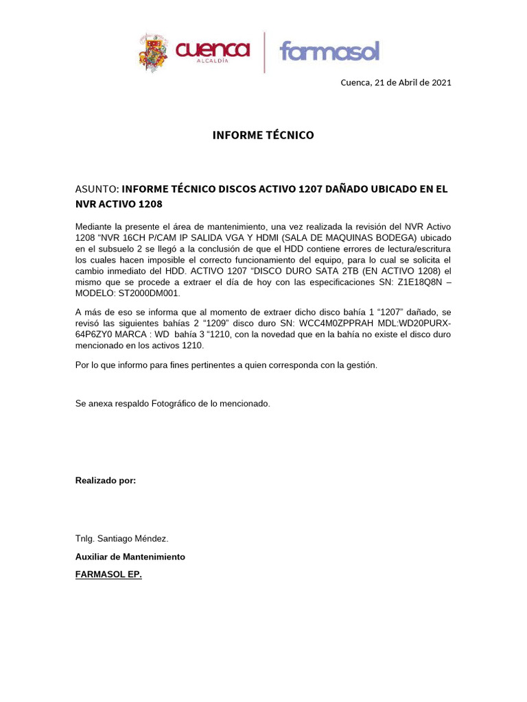 Informe Tecnico 001 Bodega | PDF