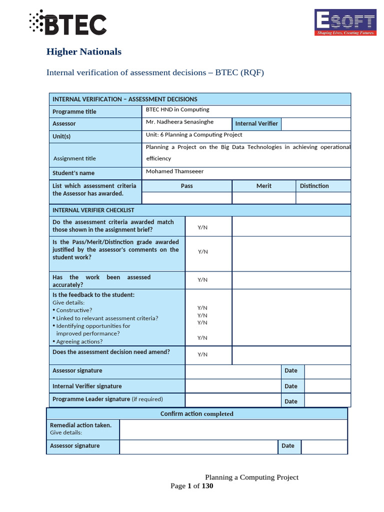 Higher Nationals: Internal Verification of Assessment Decisions - BTEC ...