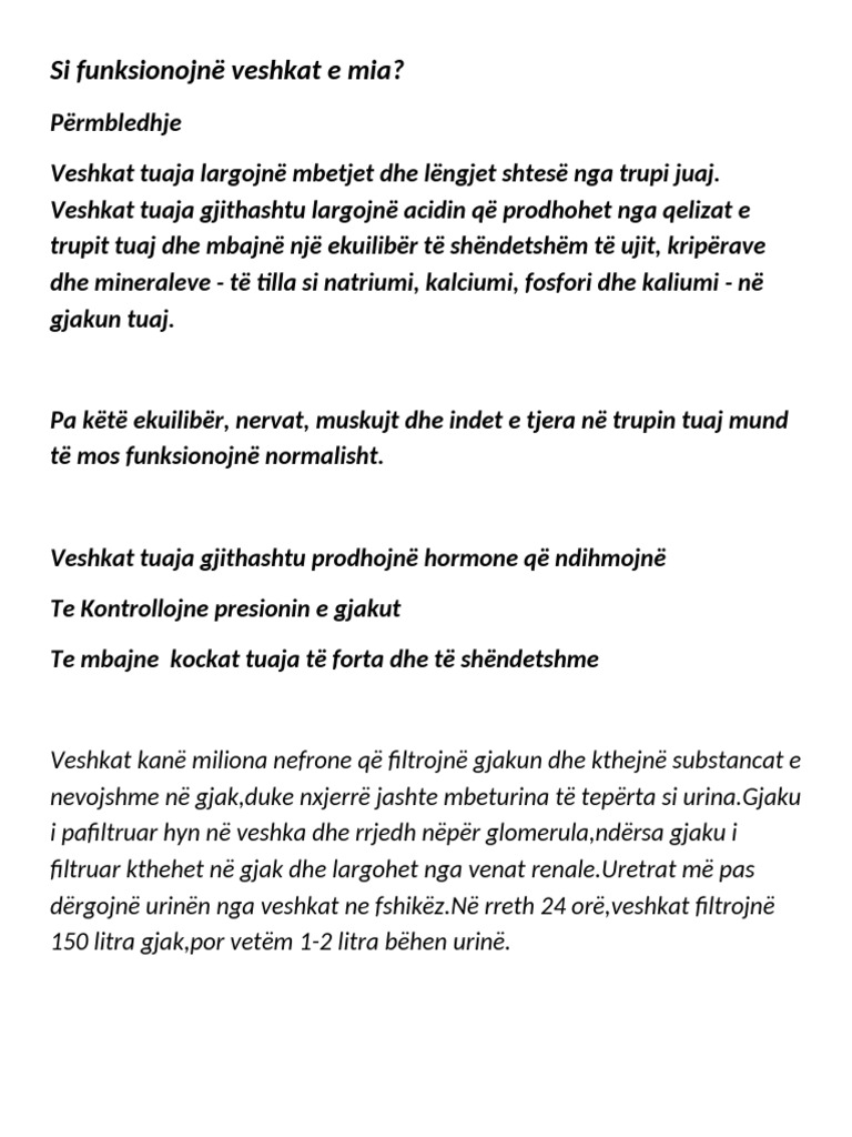 Si Funksionojnë Veshkat e Mia | PDF