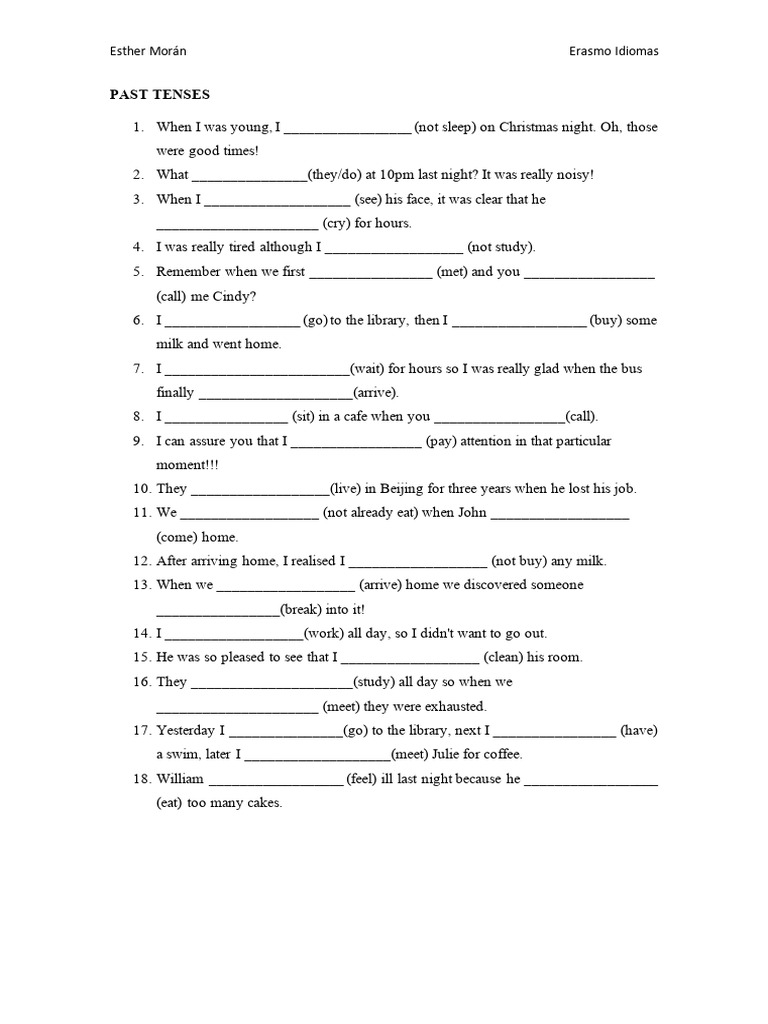 4 Past Tenses Practice | PDF | Self-Improvement