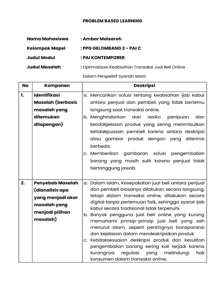 Tugas PBL PPG Pai - Pai Kontemporer | PDF | Pengelolaan Keuangan & Uang | Hukum