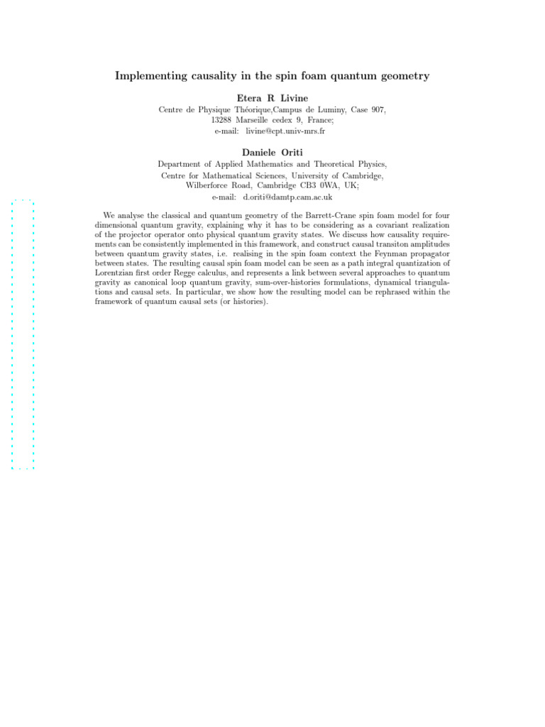 Implementing Causality in The Spin Foam Quantum Geometry | PDF ...