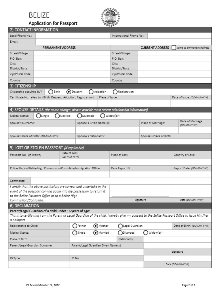 Belize EPP PP Application Form LETTER v1 Oct 11 2022 | PDF | Passport ...