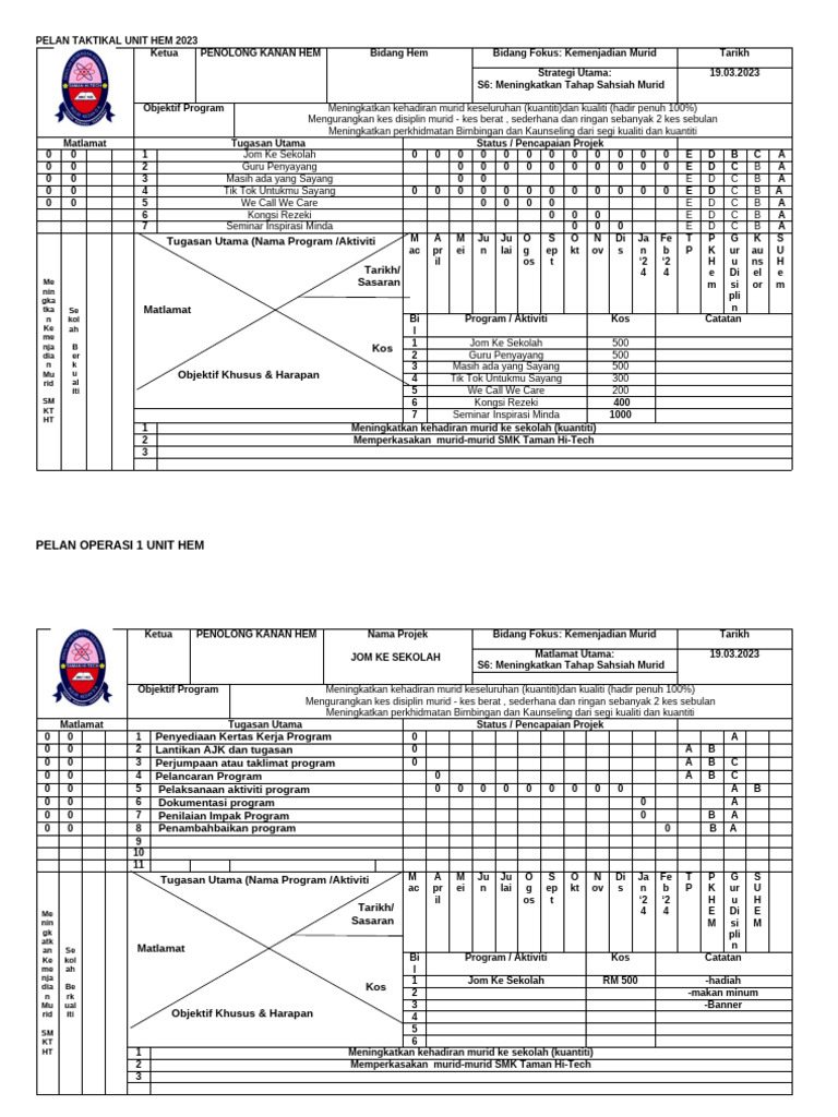 OPPM TAKTIKAL - Operasi UNIT HEM 2023 | PDF