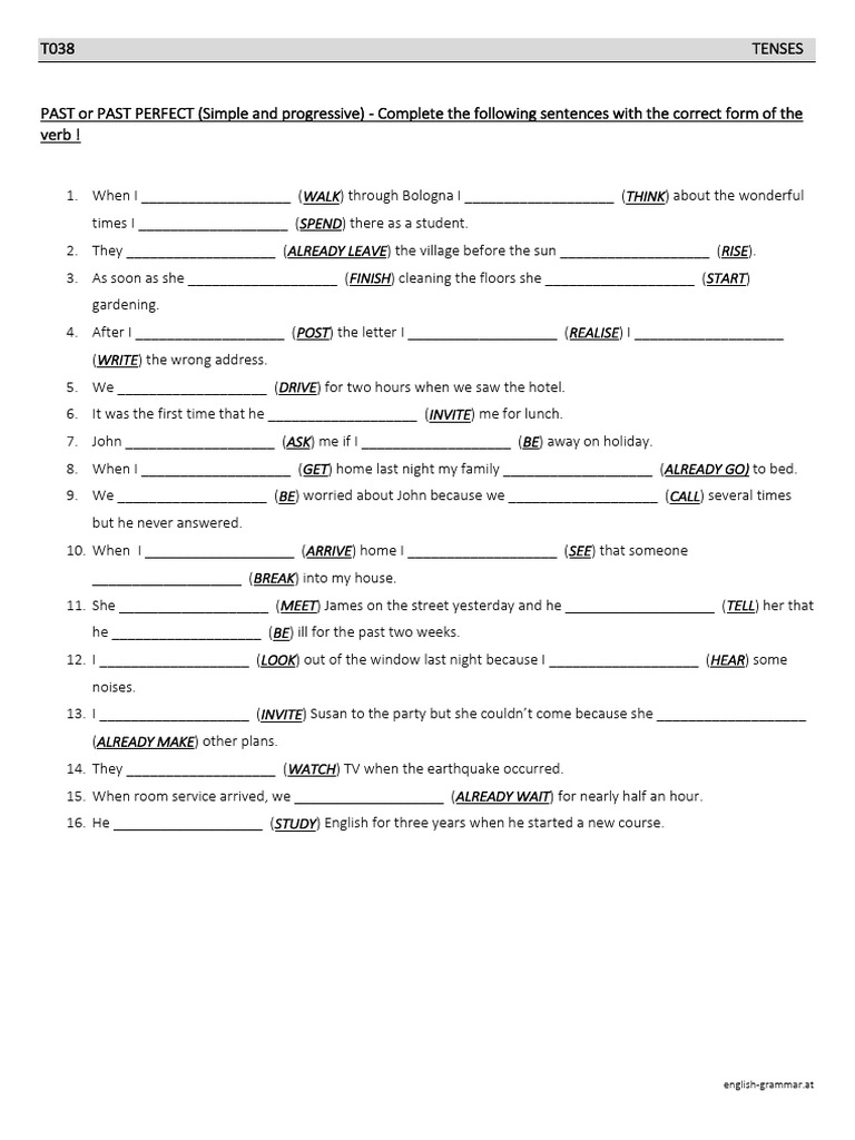 Past and Past Perfect Tenses Exercises | PDF | Language Arts & Discipline