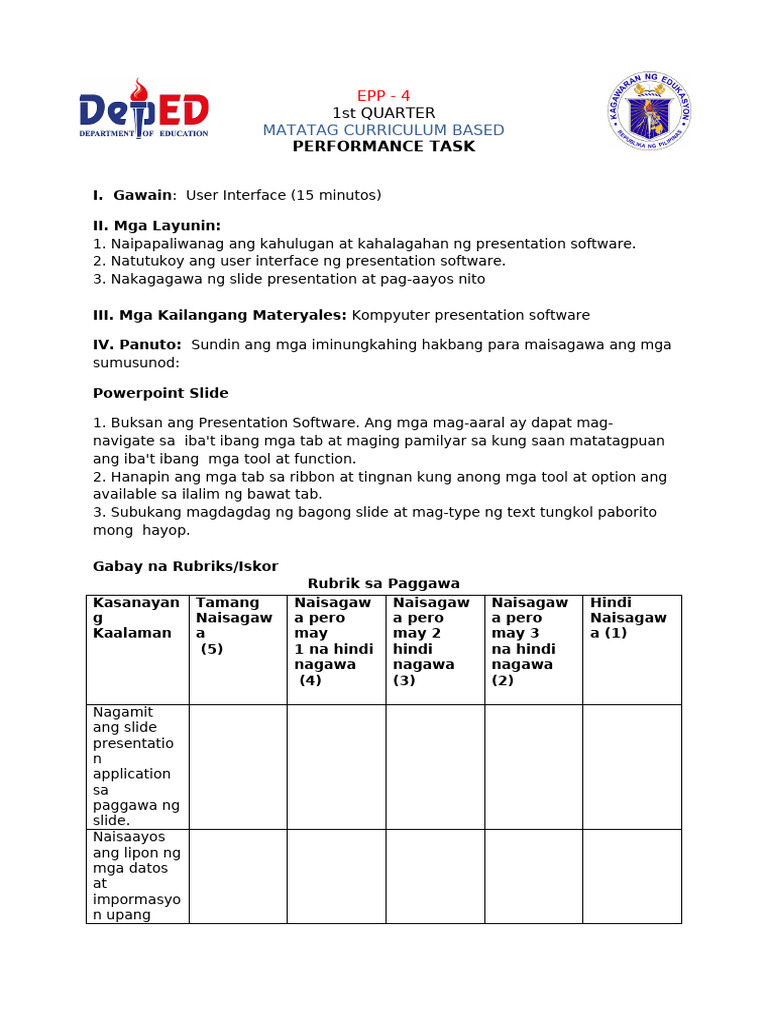 Performance Task in EPP 4 | PDF