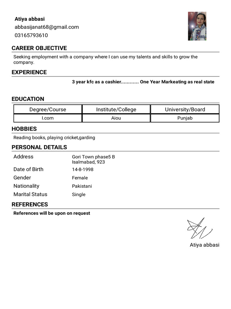 Resume - Atiya Abbasi - Format1 | PDF