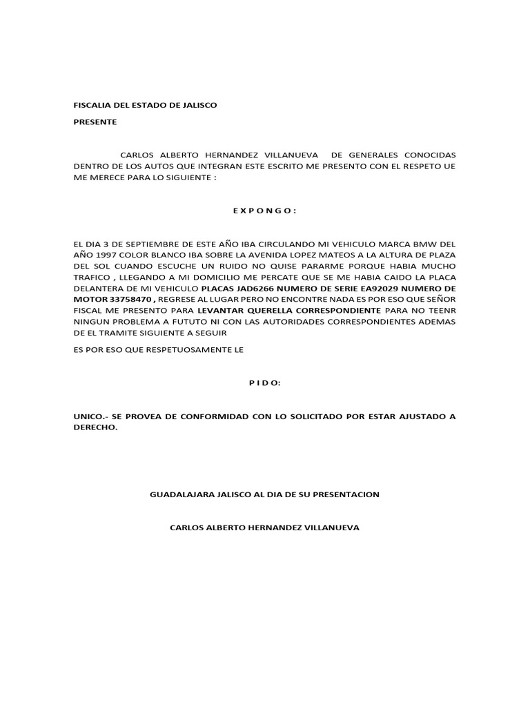 Extravio Placas Padrino | PDF