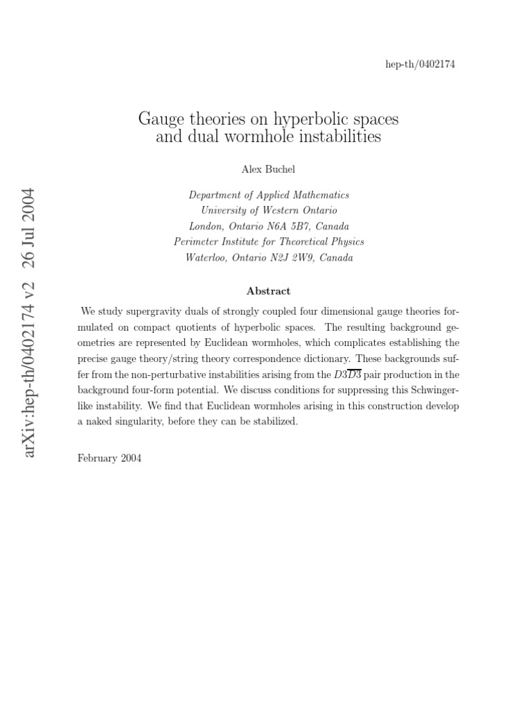 Alex Buchel - Gauge Theories On Hyperbolic Spaces and Dual Wormhole ...