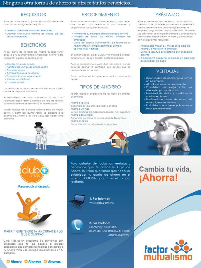 Triptico Informativo FactorMutualismo | PDF | Ahorro | Internet