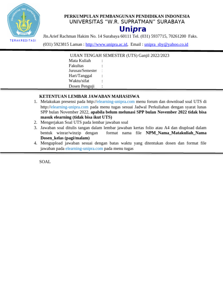 Form Lembar Soal UTS Online 1 | PDF