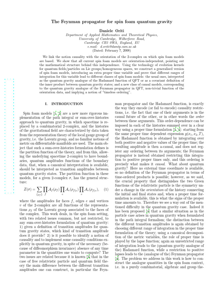 The Feynman Propagator For Spin Foam Quantum Gravity | PDF | Quantum ...