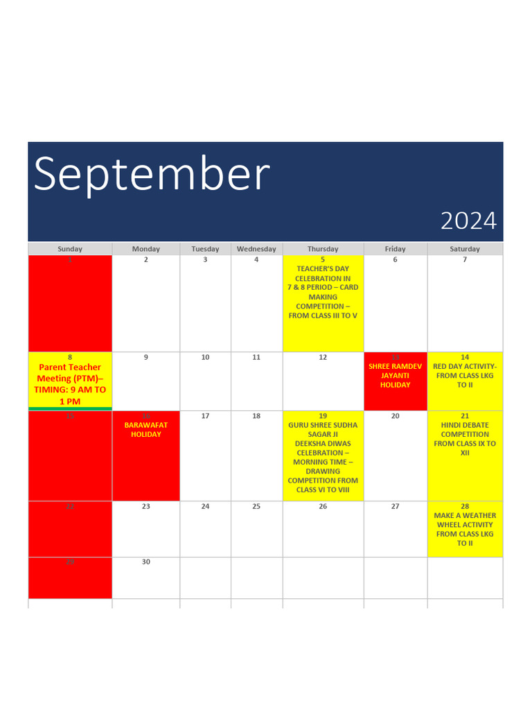 September Month Calander | PDF