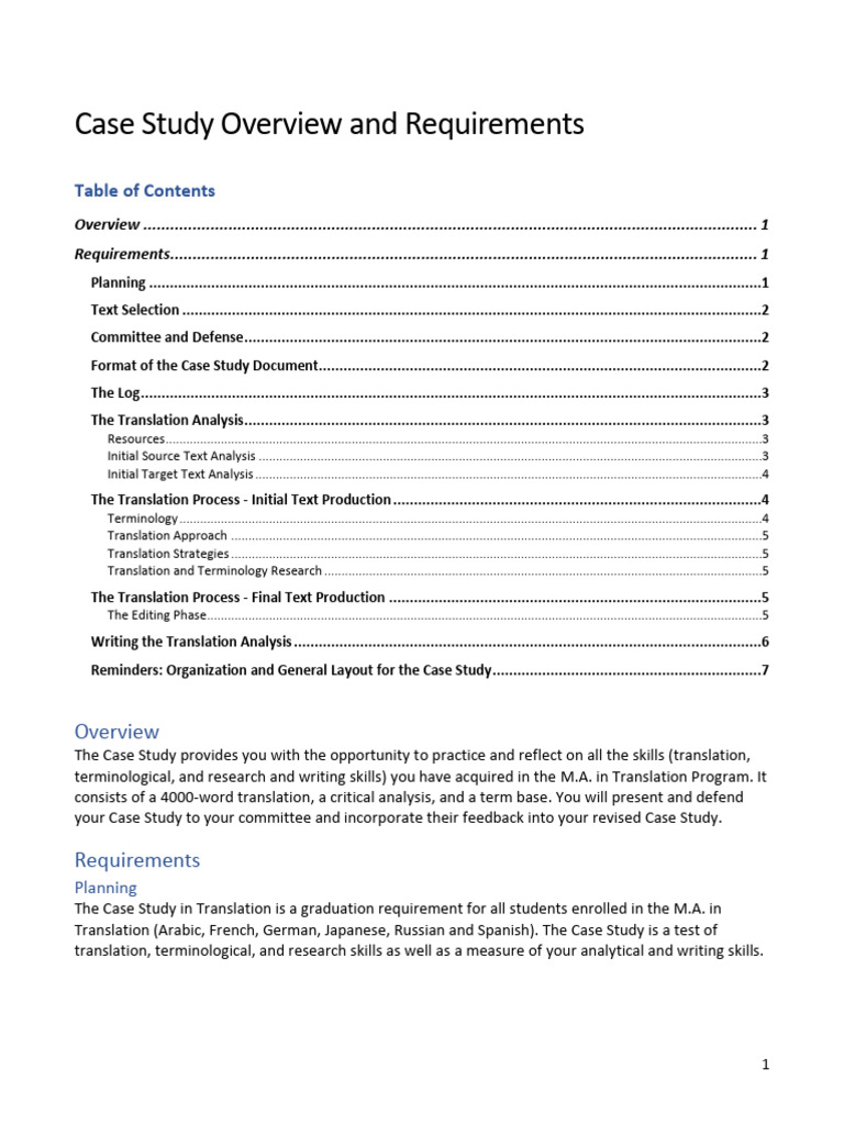 Case Study Overview and Requirements 2020 - 3 | PDF | Translations | Essays