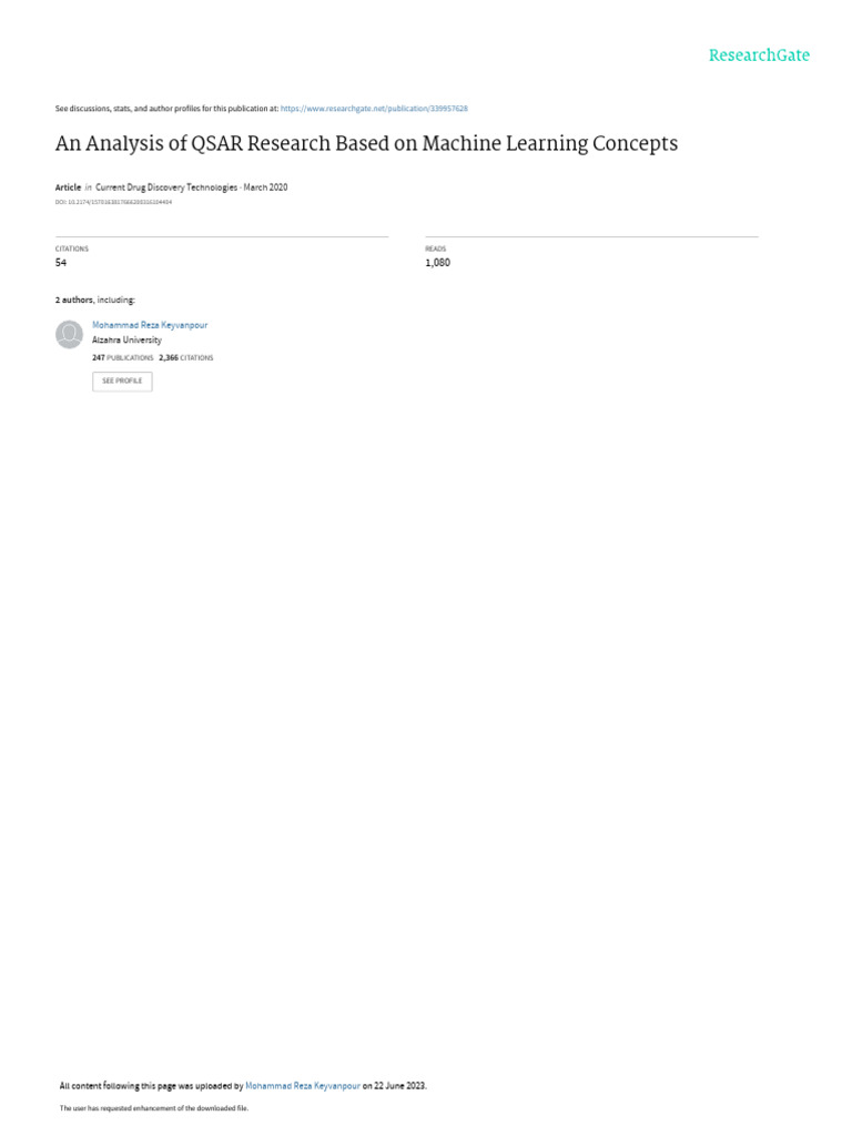 An Analysis of QSAR Research Based On Machine Learning Concepts | PDF ...