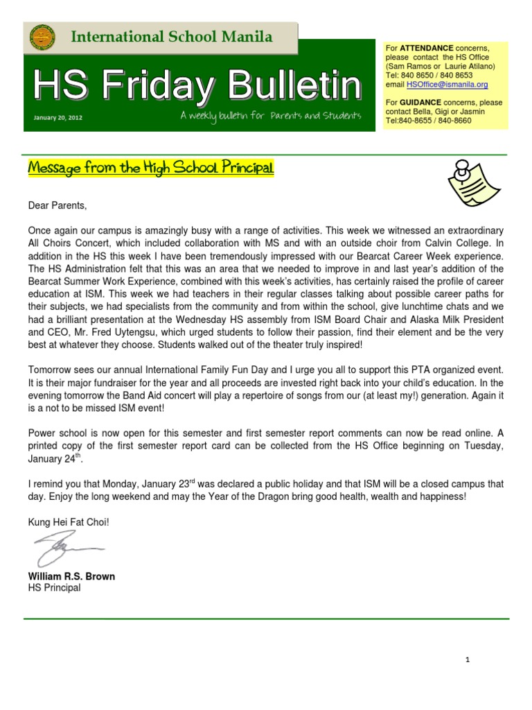 HS Friday Bulletin 01-20 | PDF | School Counselor | Email
