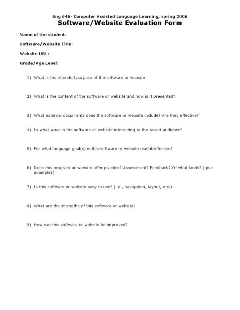 Website Evaluation Form | PDF