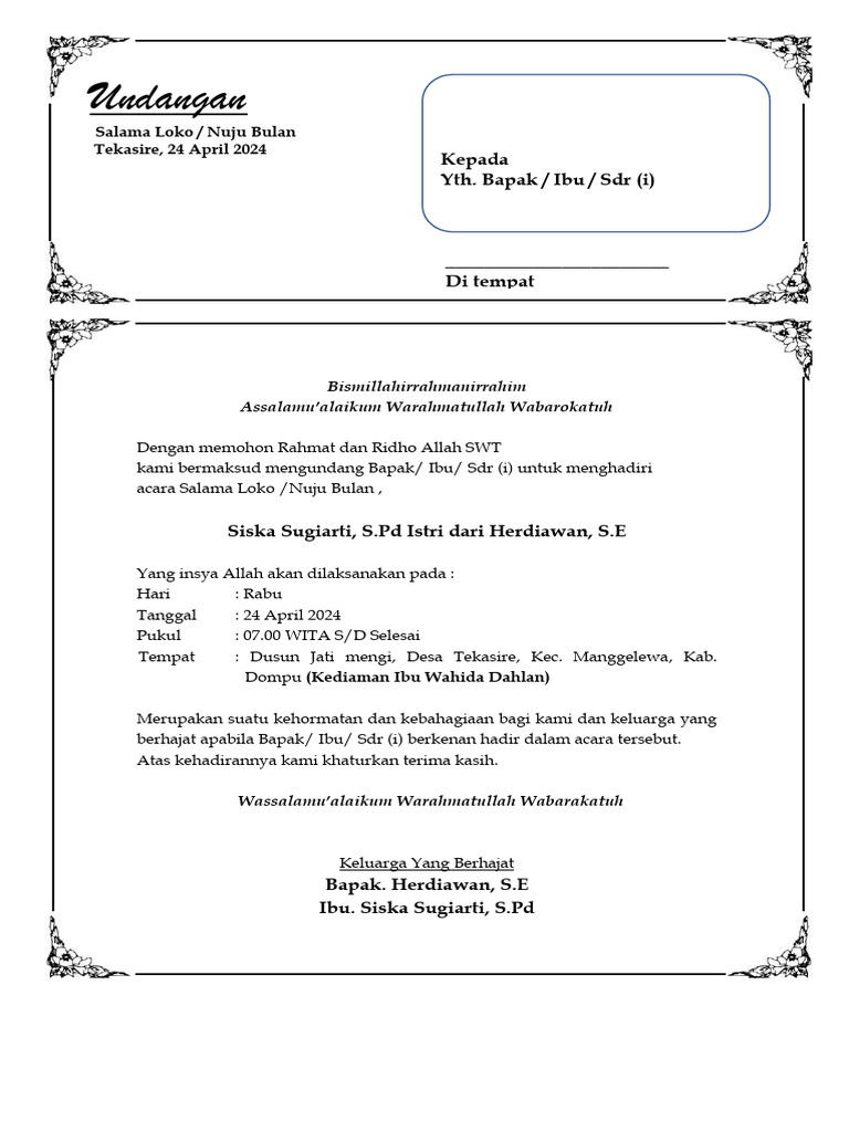 Undangan Salama Loko 24 April 2024 | PDF