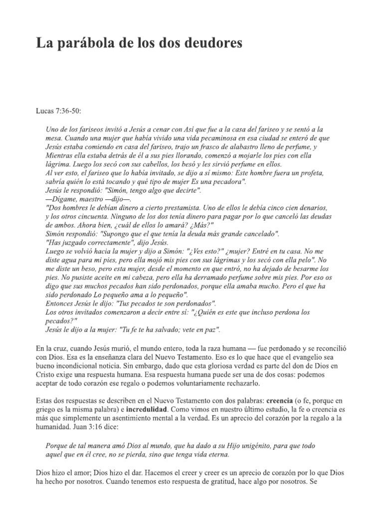 La Parábola de Los Dos Deudores | PDF