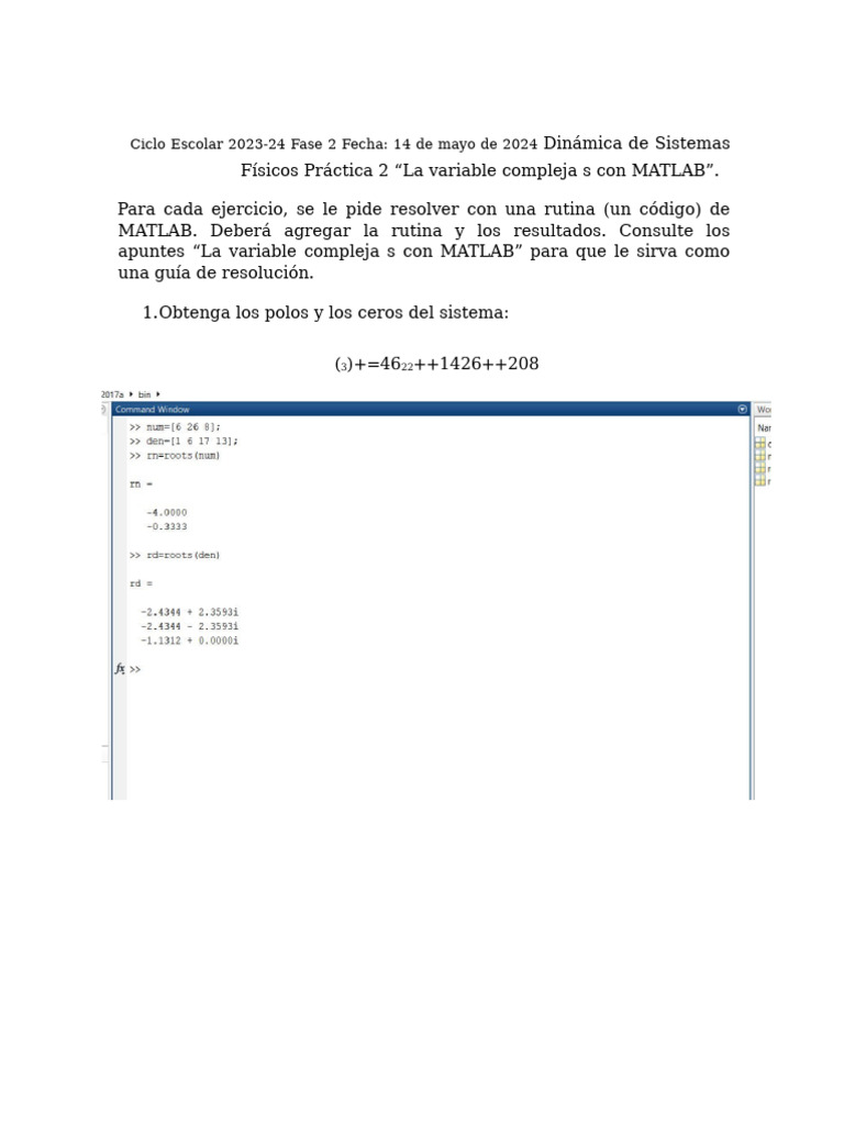 Practica 2 La Variable Compleja S Con Matlab PDF | PDF