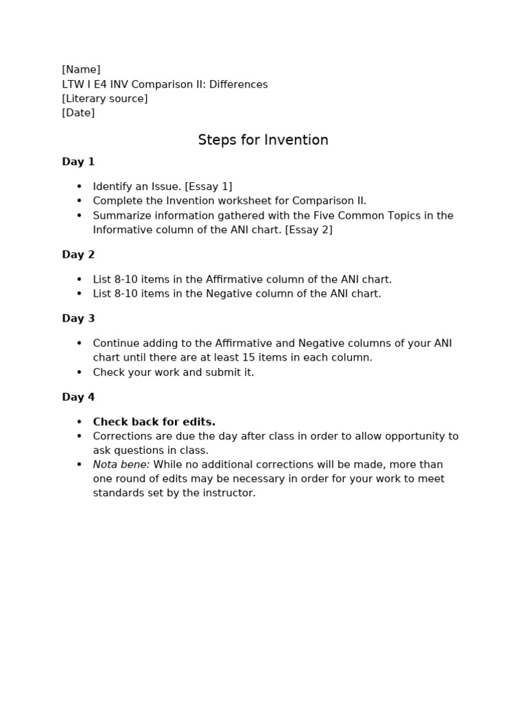 LTW I E4 INV Comparison II Template | PDF | Essays