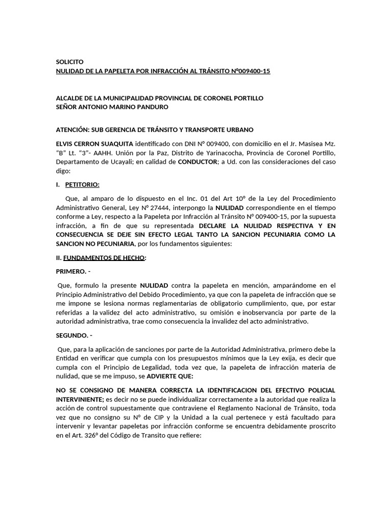 SOLICITO | PDF | Nulo (ley) | Regulación