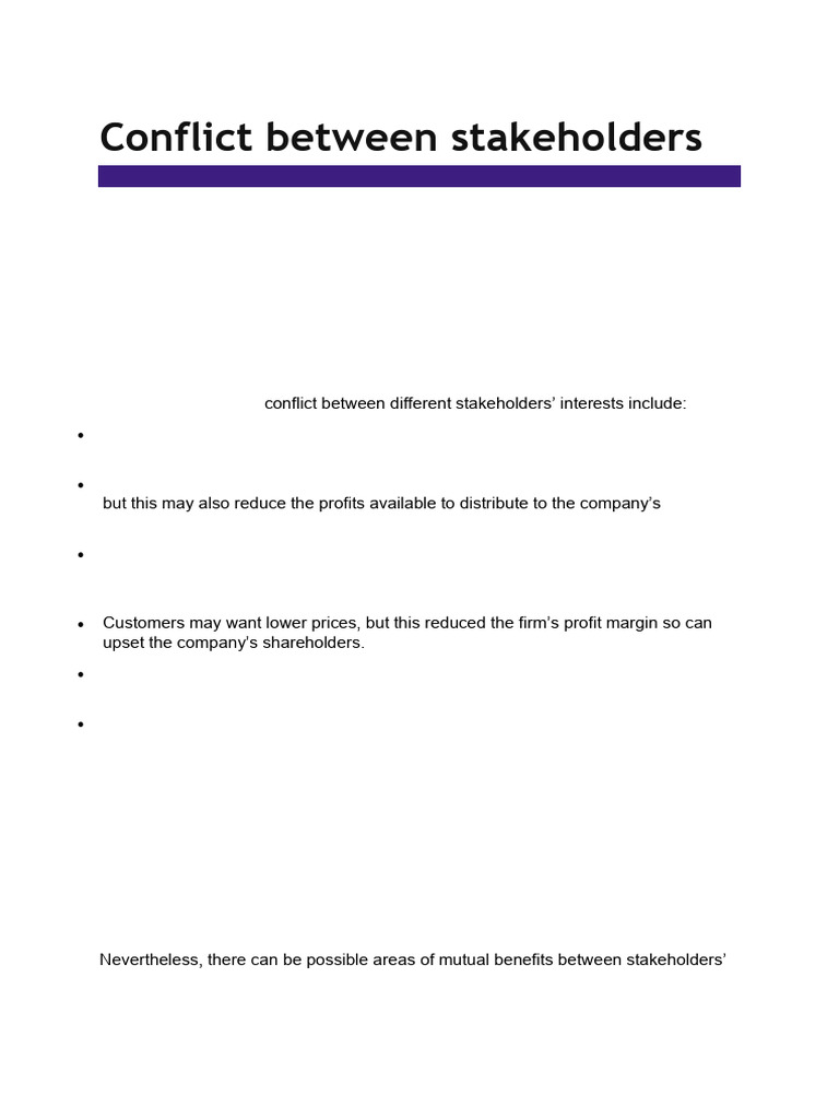 Conflict Between Stakeholders | PDF | Employment | Profit (Economics)