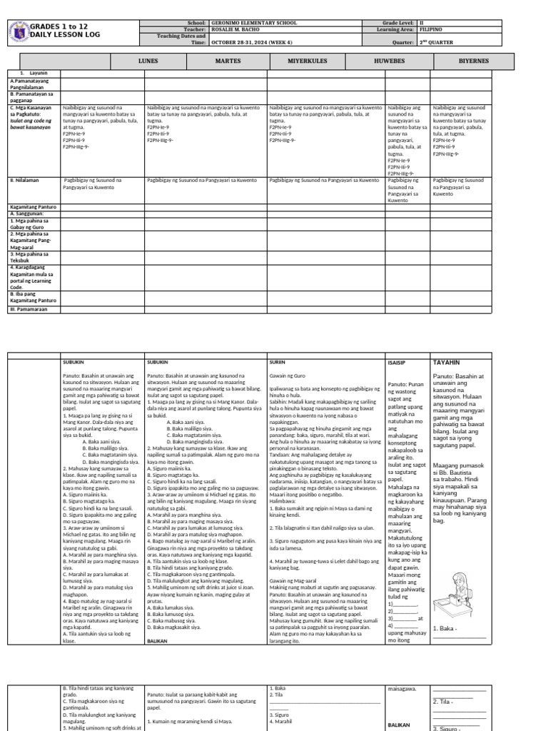 DLL - Filipino 2 - Q2 - W4 | PDF