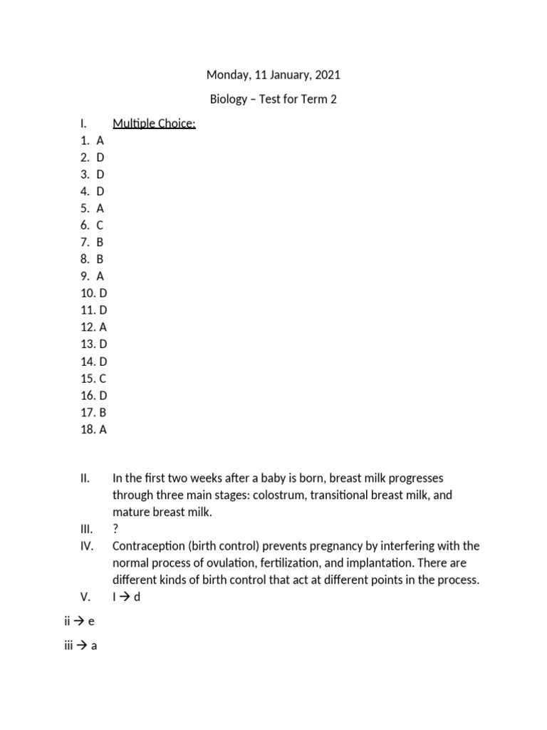 Biology - Term 2 Test | PDF