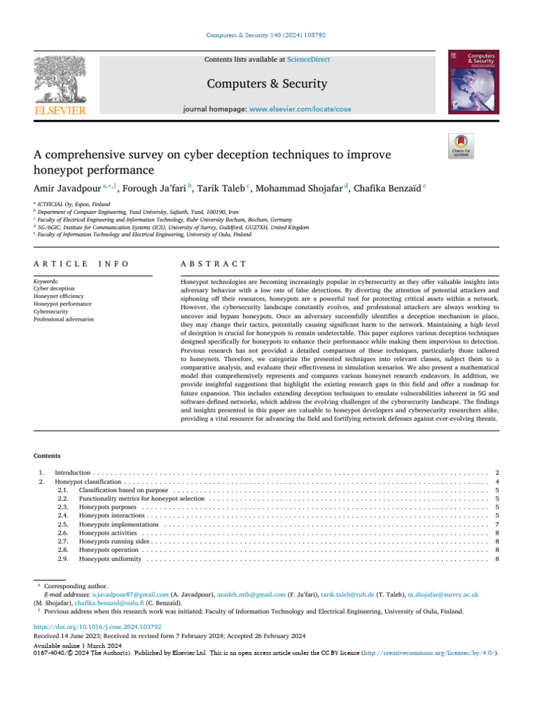 A Comprehensive Survey On Cyber Deception Techniques To Improve Honeypot Performance | PDF ...