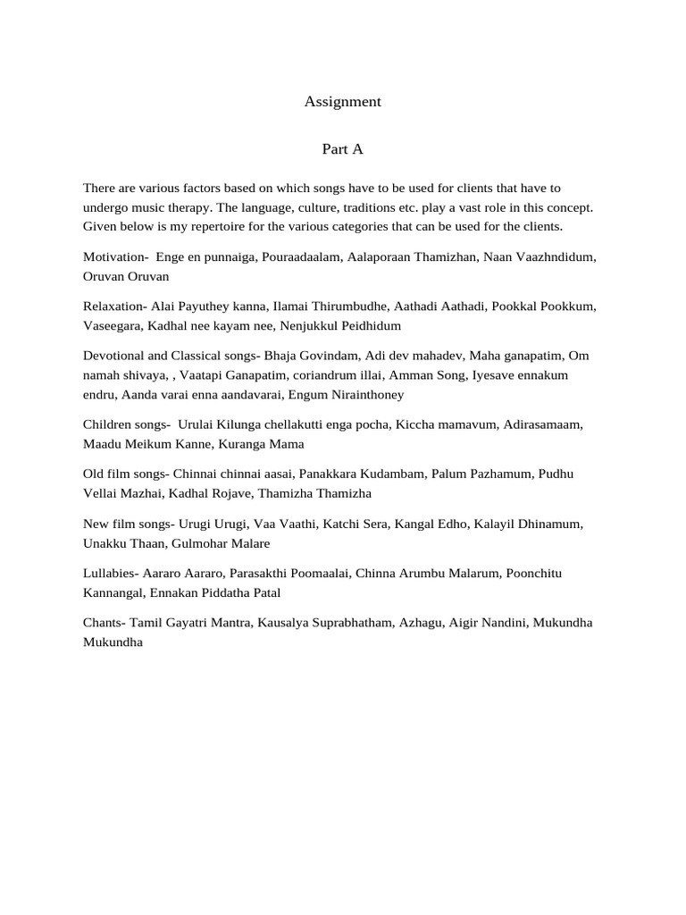 Music Therapy Song Repertoire | PDF