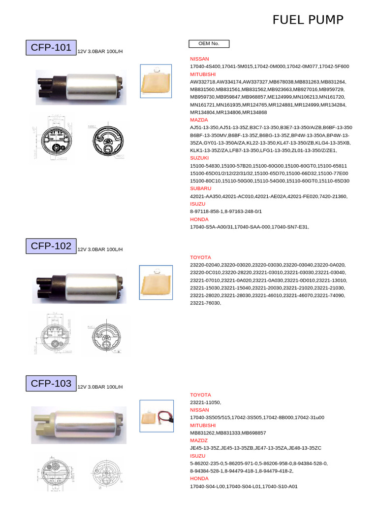 Century Fuel Pumps Excel 2021 | PDF | Toyota | Vehicles