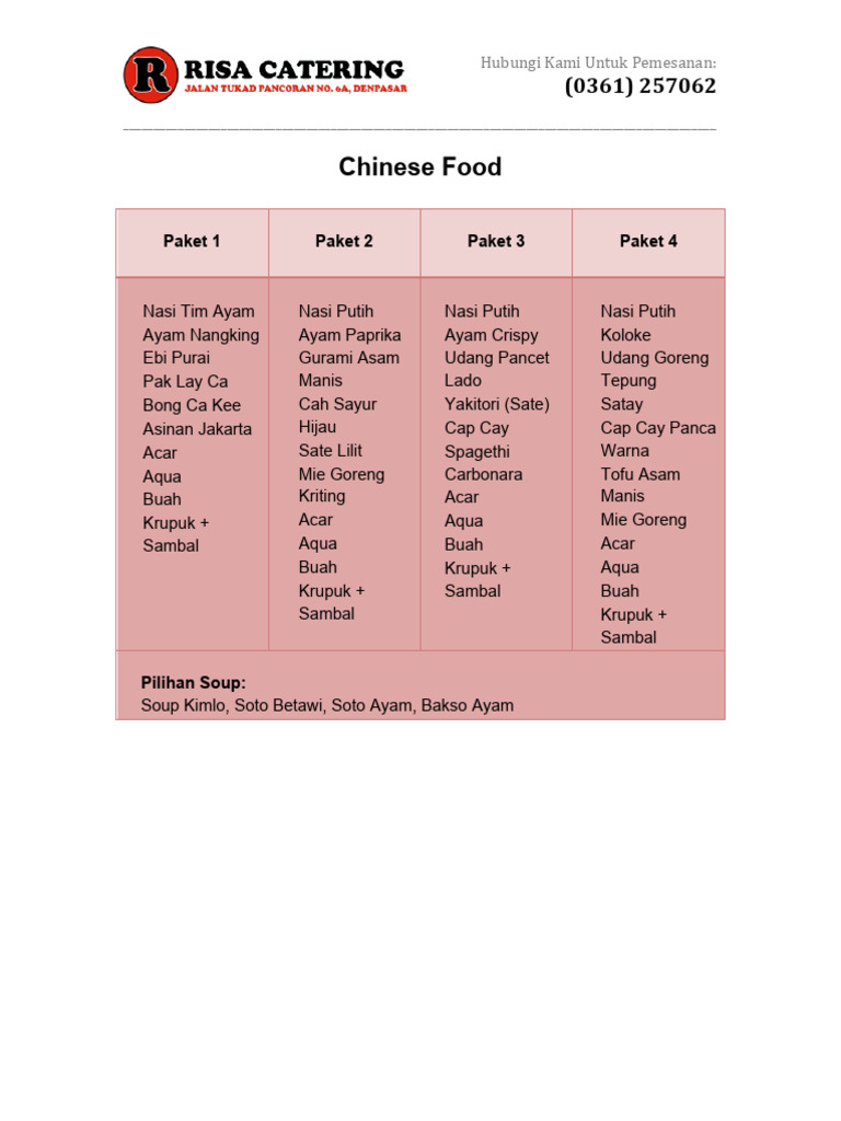 Menu Baru Risa Catering | PDF | Memasak, Makanan, & Anggur