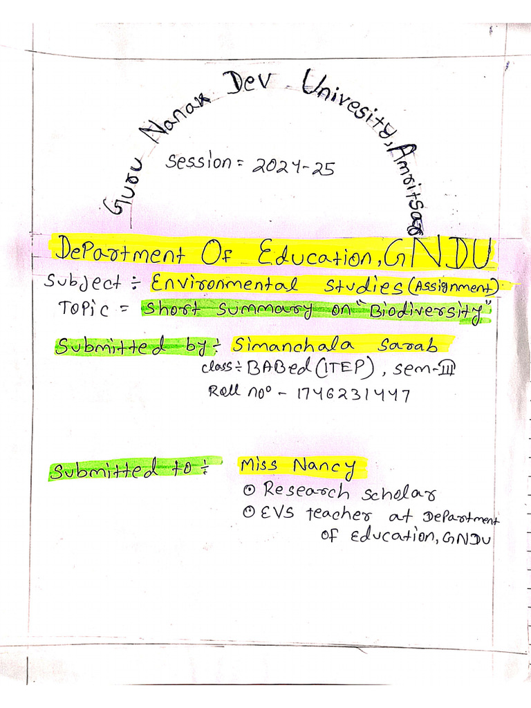EVS Handwritten Assignment File, SEM-3, ITEP, GNDU | PDF