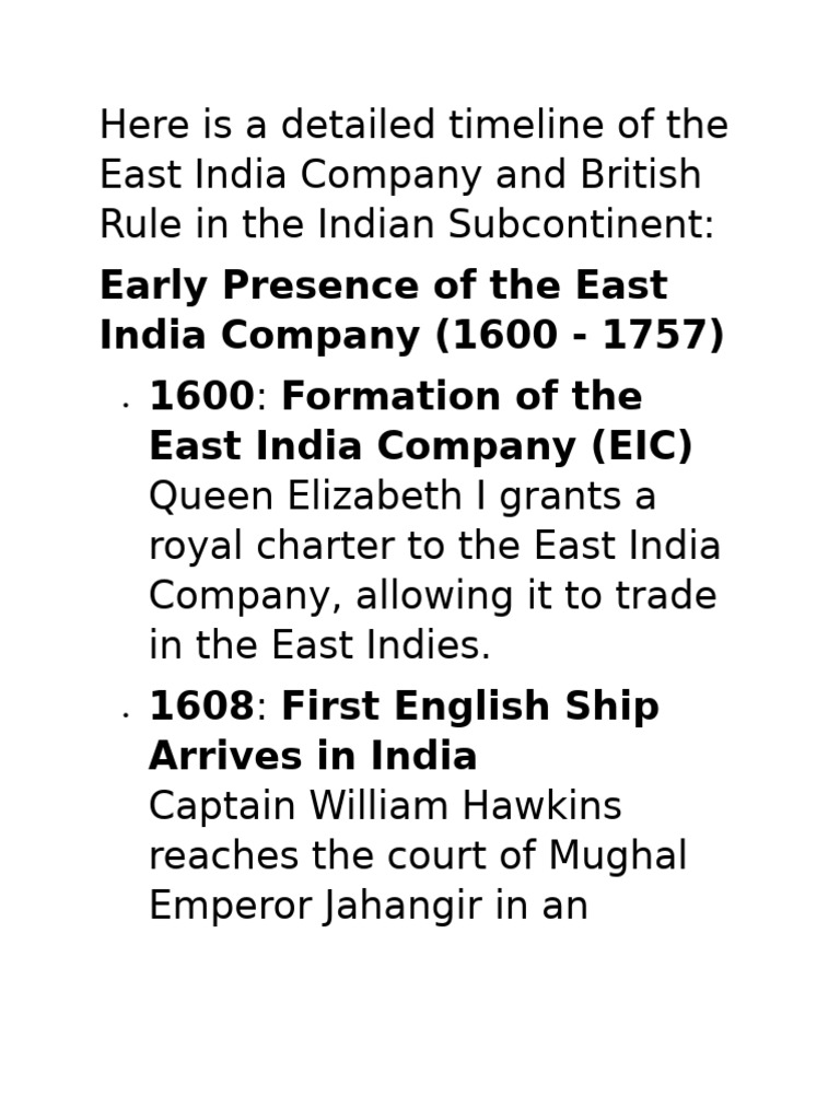 2 Timeline Of East India Company And British Rule Pdf East India