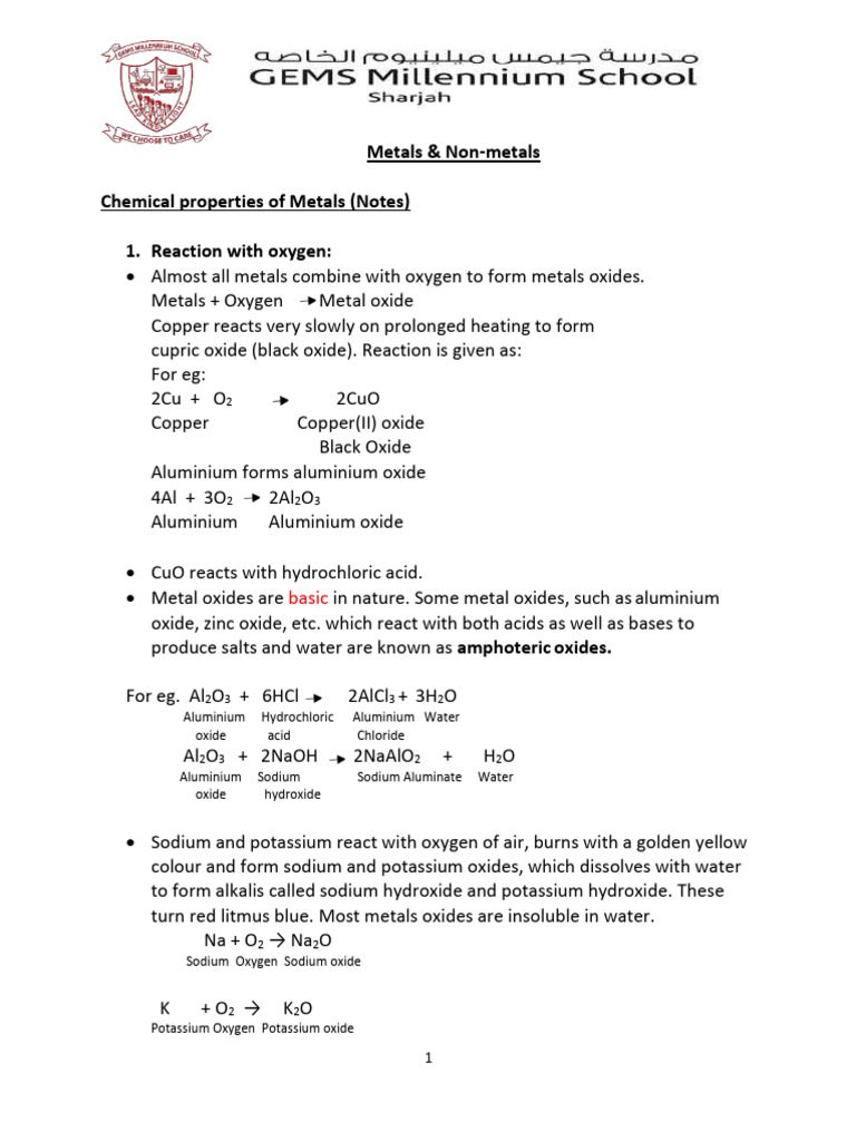 Metals and Non-Metals - Chemical Properties | PDF | Aluminium | Magnesium