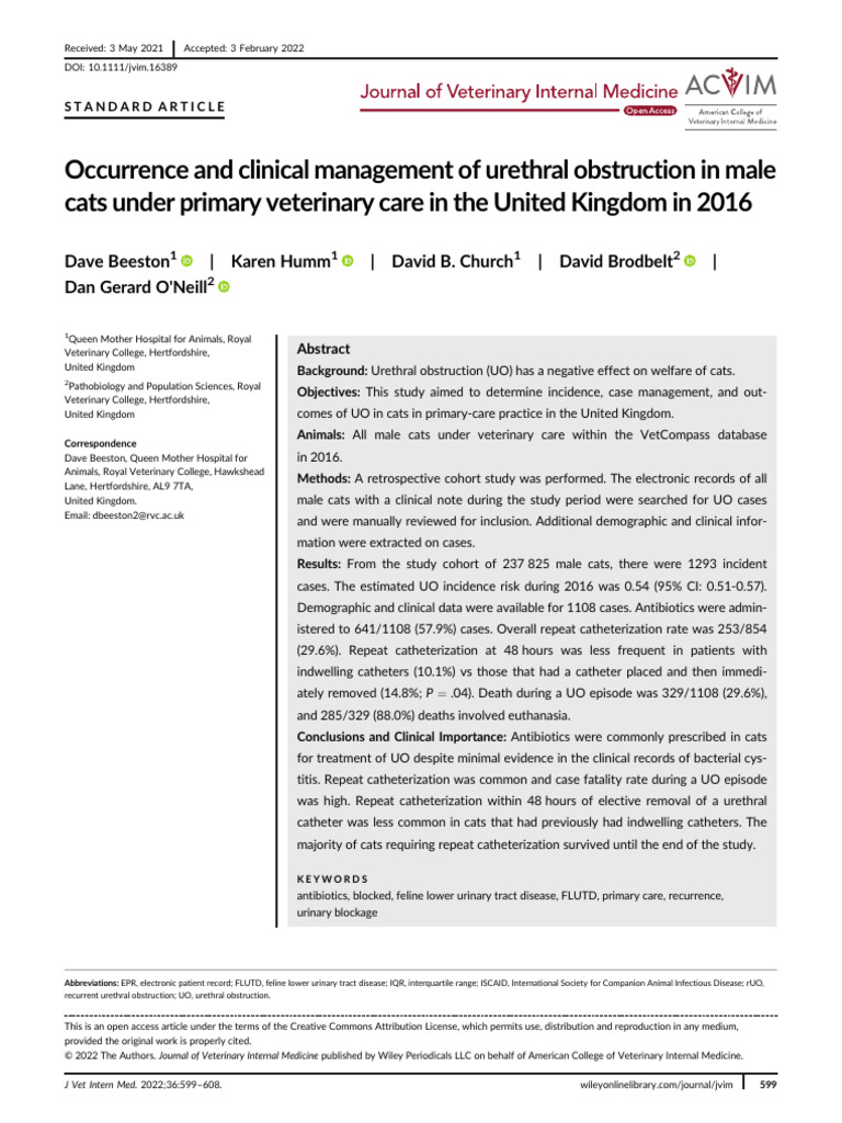 Occurrence and Clinical Management of Urethral Obstruction in Male ...