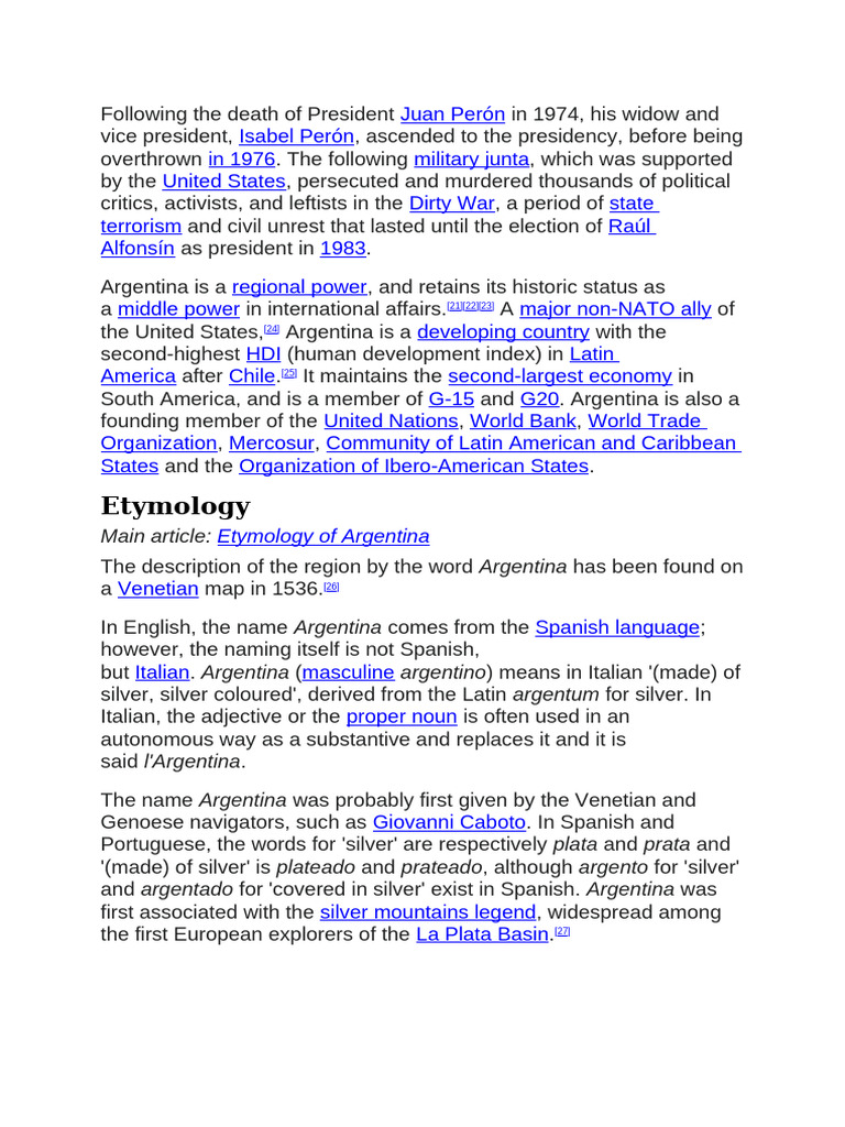 Etymology: Main Article: Argentina Argentina Argentina Argentino ...