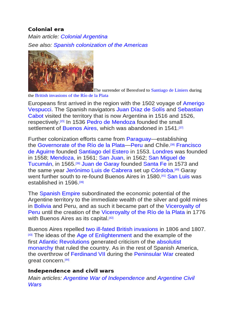 Main Article: See Also:: Colonial Argentina Spanish Colonization of The ...