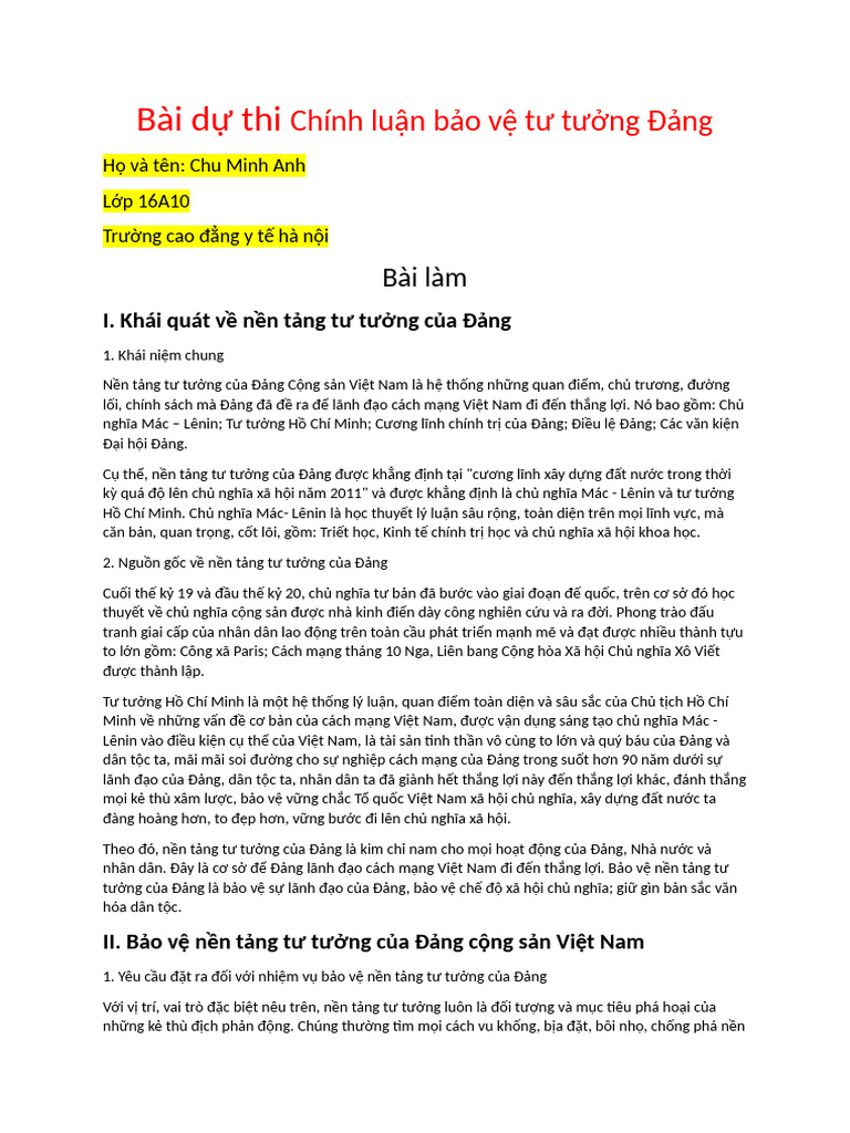 Chu Minh Anh 16A10 | PDF