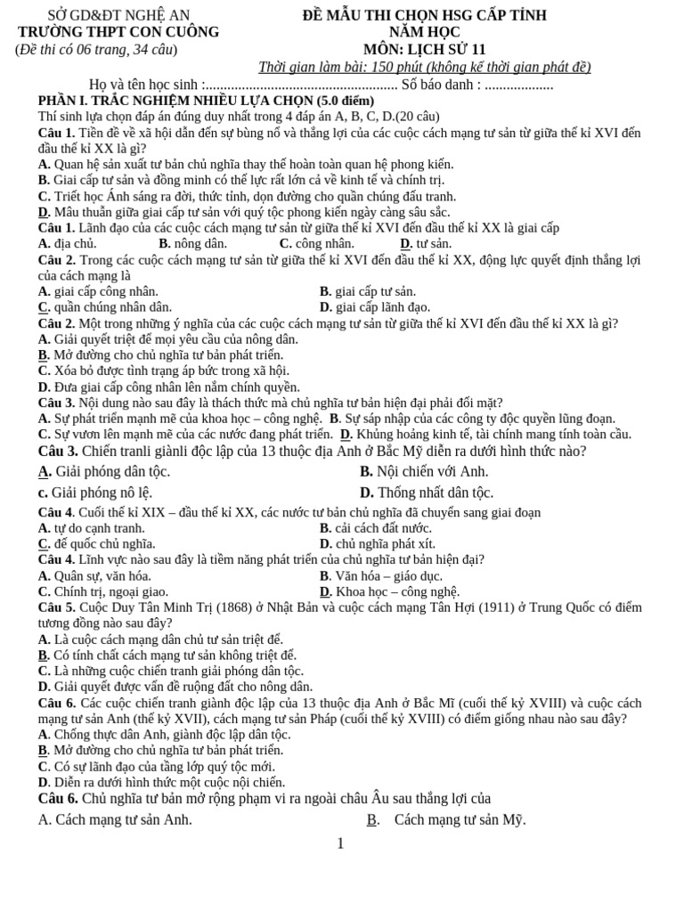 Đề Thi Chọn Hsg 11 Chương Trình Mới Cô Hảo | PDF