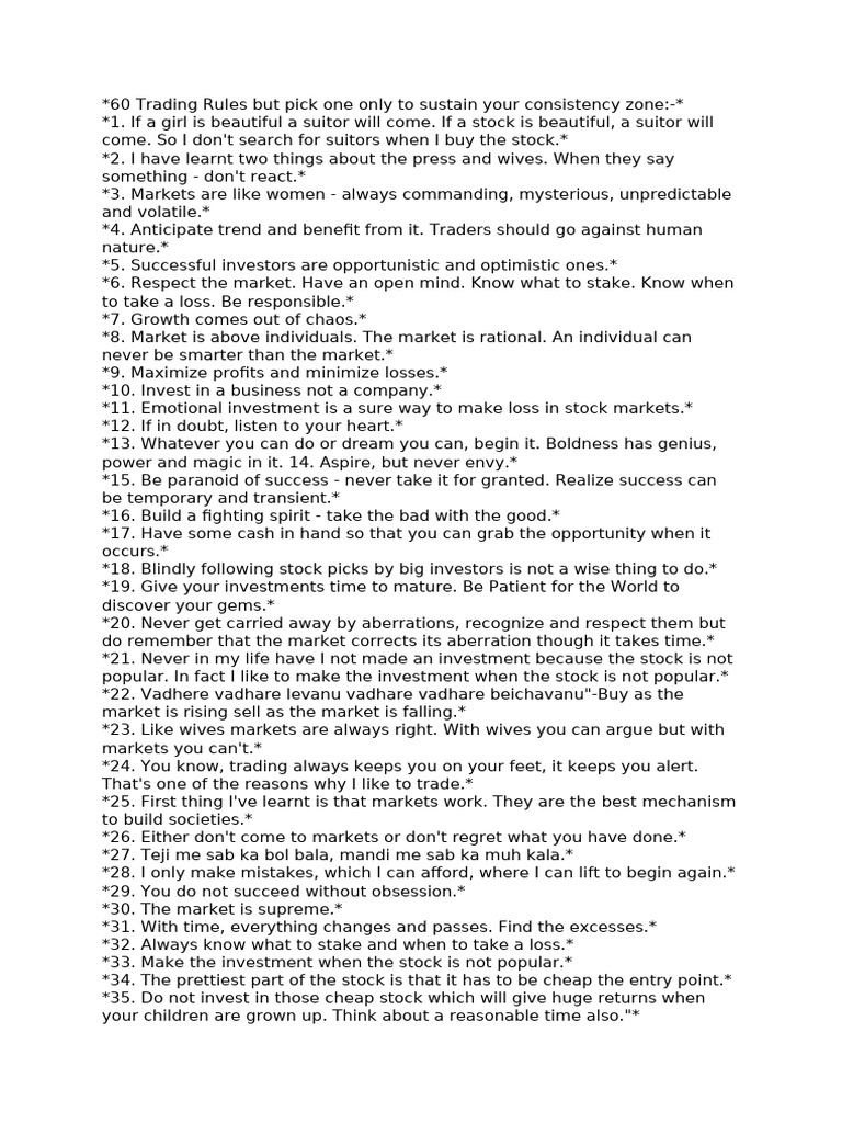60 Rules for trading | PDF | Stocks | Investing 60 Rules for trading | PDF | Stocks | Investing