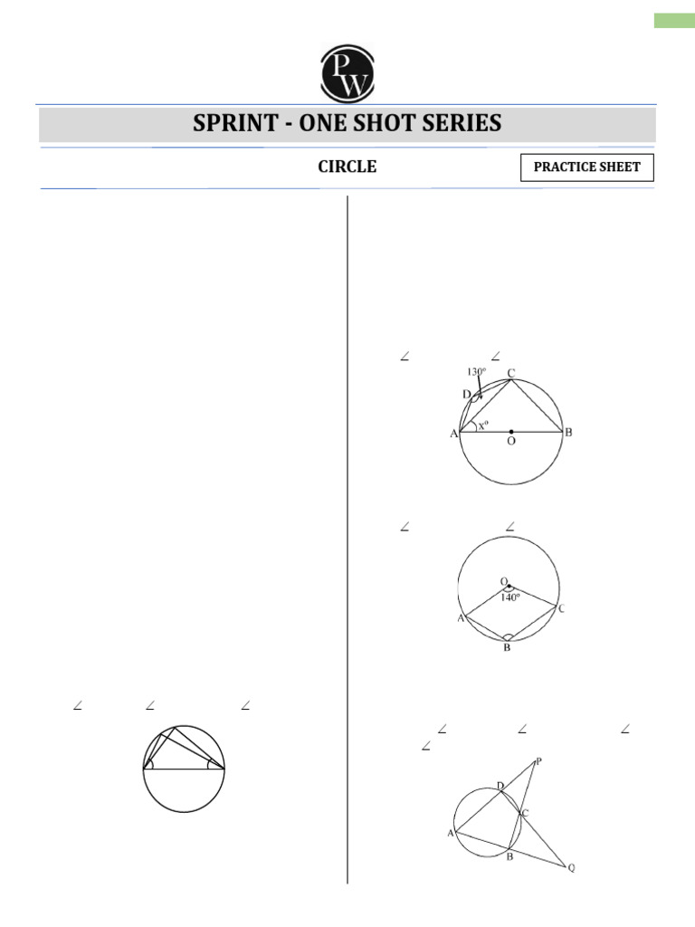 Practice Sheet Circle SPRINT-OnE SHORT Dimple Mam Rohit PDF | PDF ...