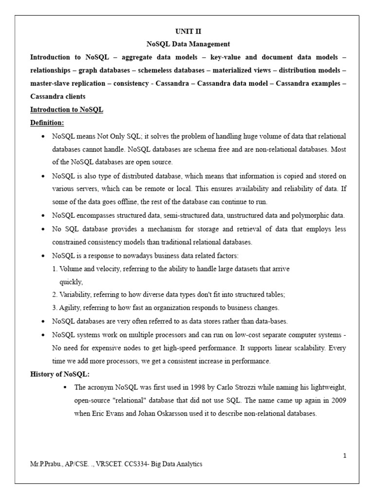 P.prabu (29x61c) CCS334 BDA - Unit 2 | PDF | No Sql | Databases