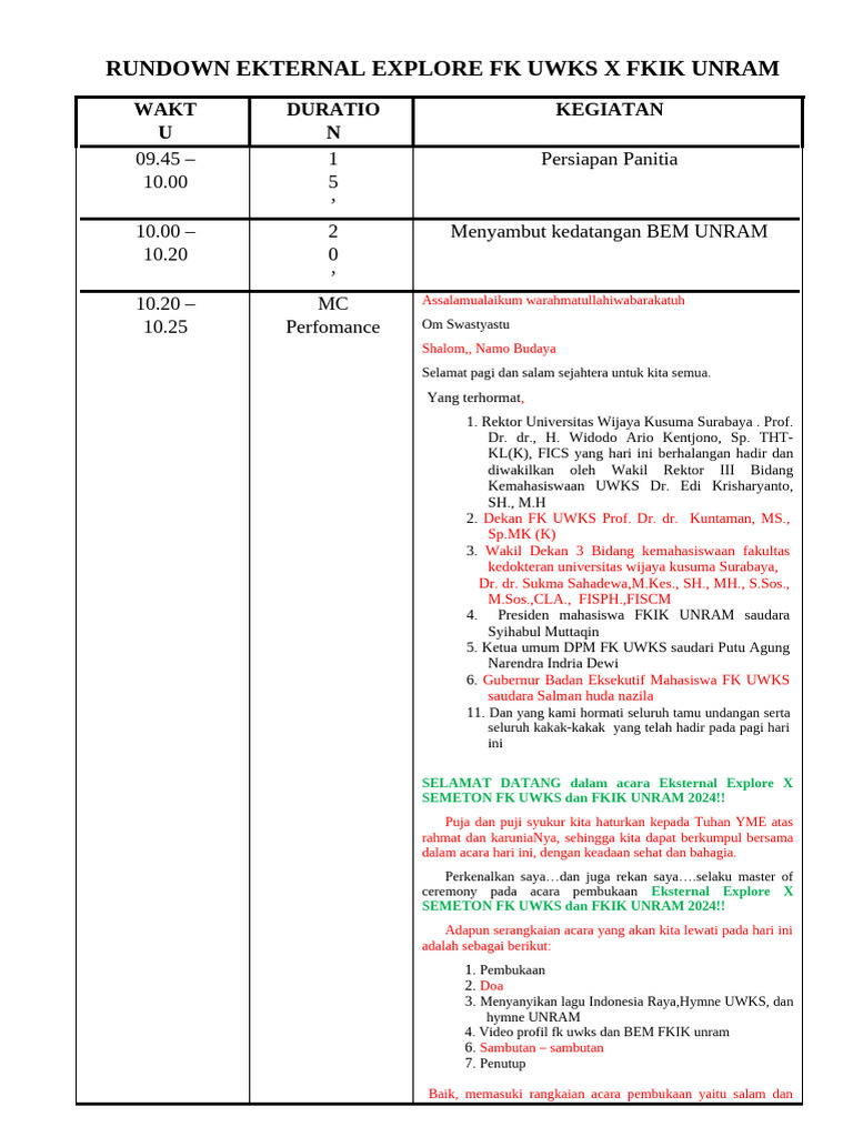 Rundown Eksternal Explore FK UWKS 2024 | PDF