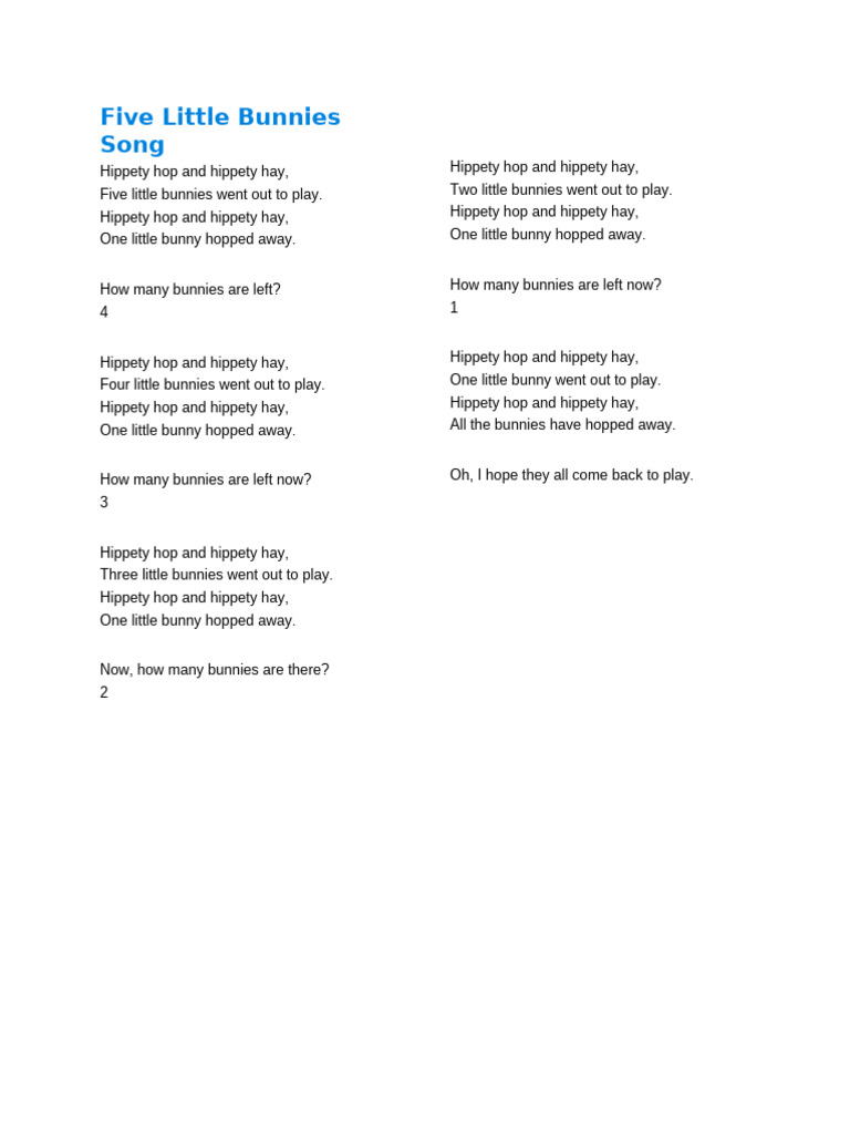 Five Little Bunnies Song | PDF | Foreign Language Studies