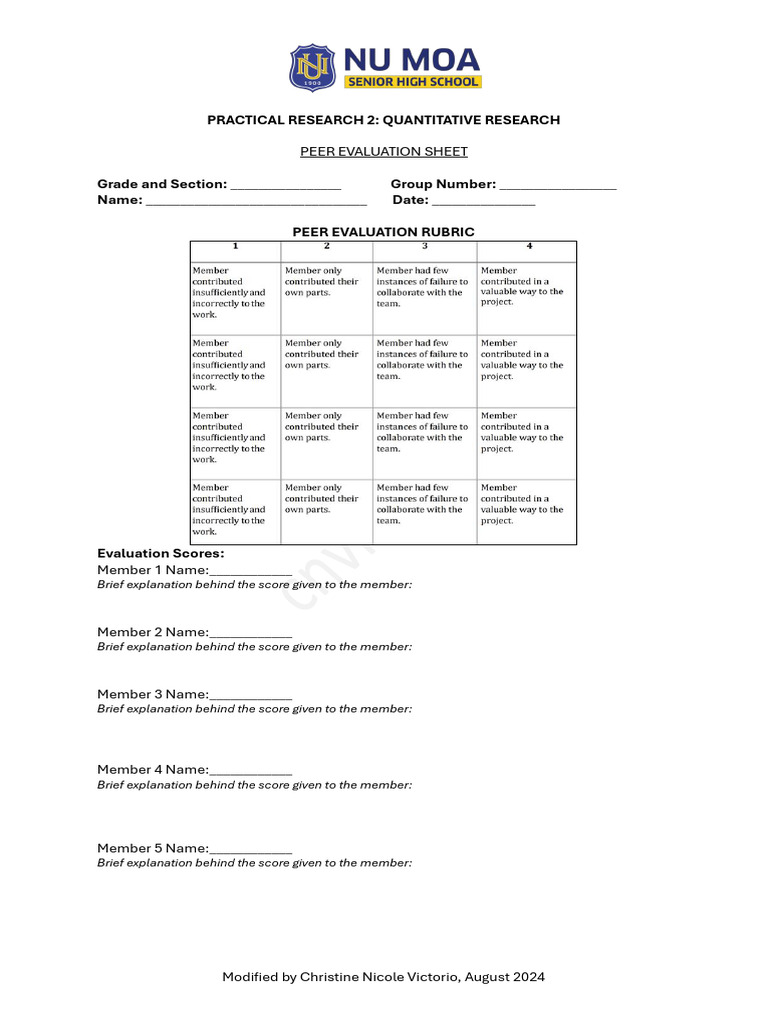 Pr2-Peer Evaluation Form | PDF | Business